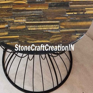 Tiger Eye Stone Coffee Table Top, Round Table Top, Yellow Marble Tiger ...