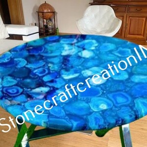Blue Agate Side Table, Blue Agate Table, Agate Coffee & Sofa Center Table Top, Agate End Table ...
