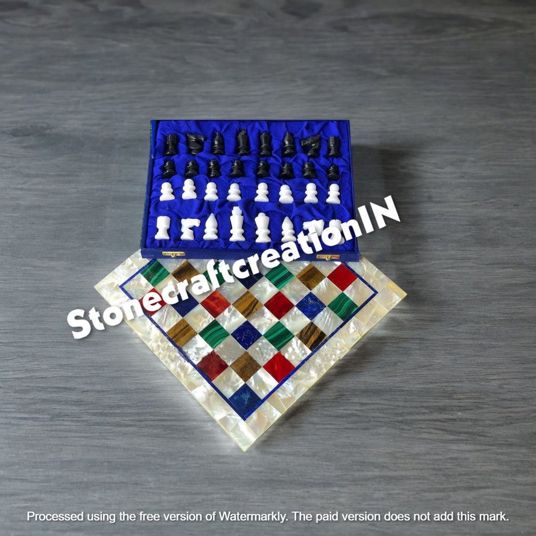 Mother of Pearl Chess Set With Marble Pieces, Semi Precious Multi Stone ...
