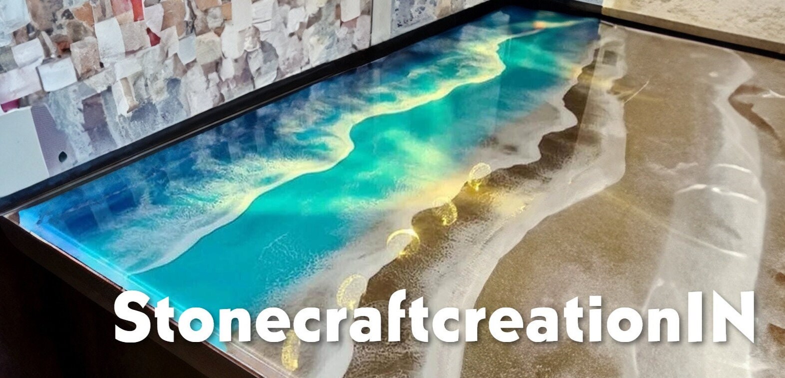 Ocean Waves Epoxy Resin Dining & Kitchen Slab Top, Personalized ...