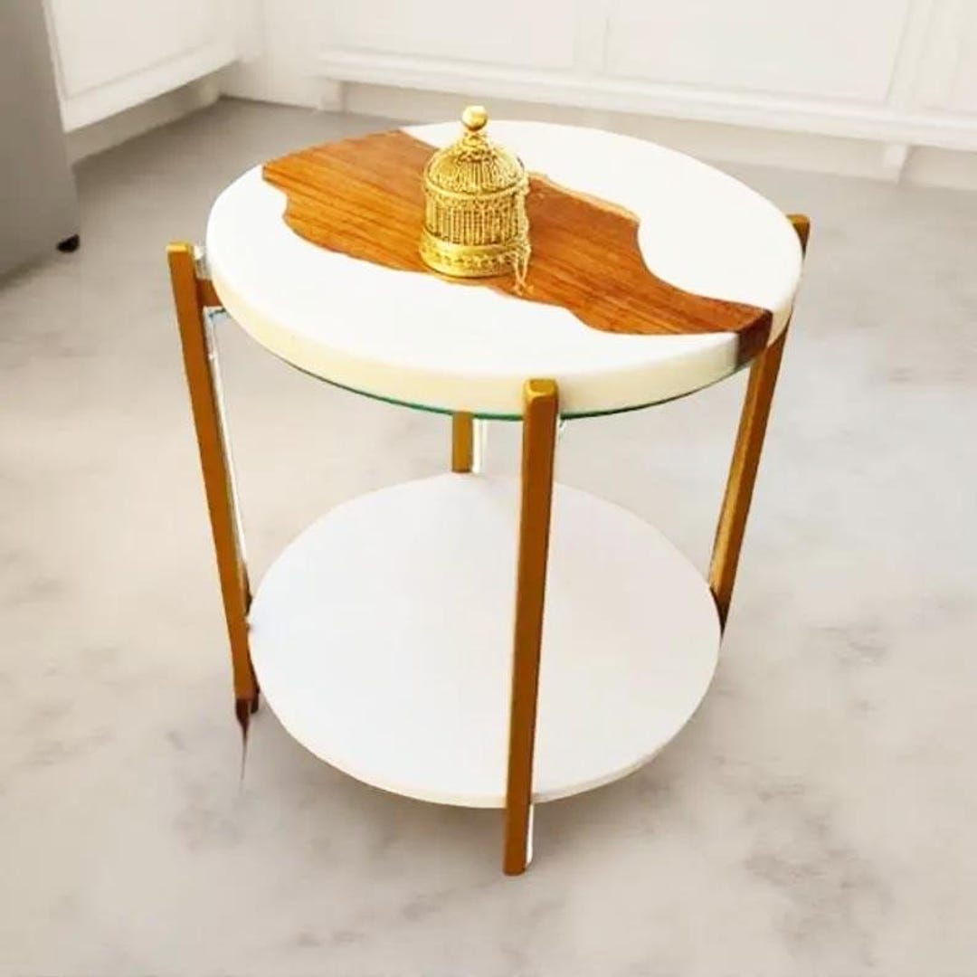 White Epoxy Resin Coffee Table Top: Round Wood Side Table - Etsy