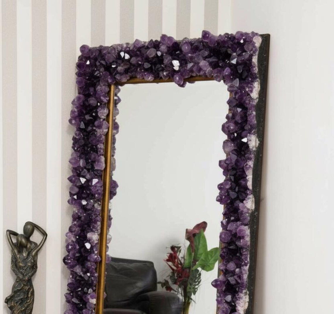 Handmade Amethyst Quartz Wall Mirror | Natural Purple Crystal Mirror ...