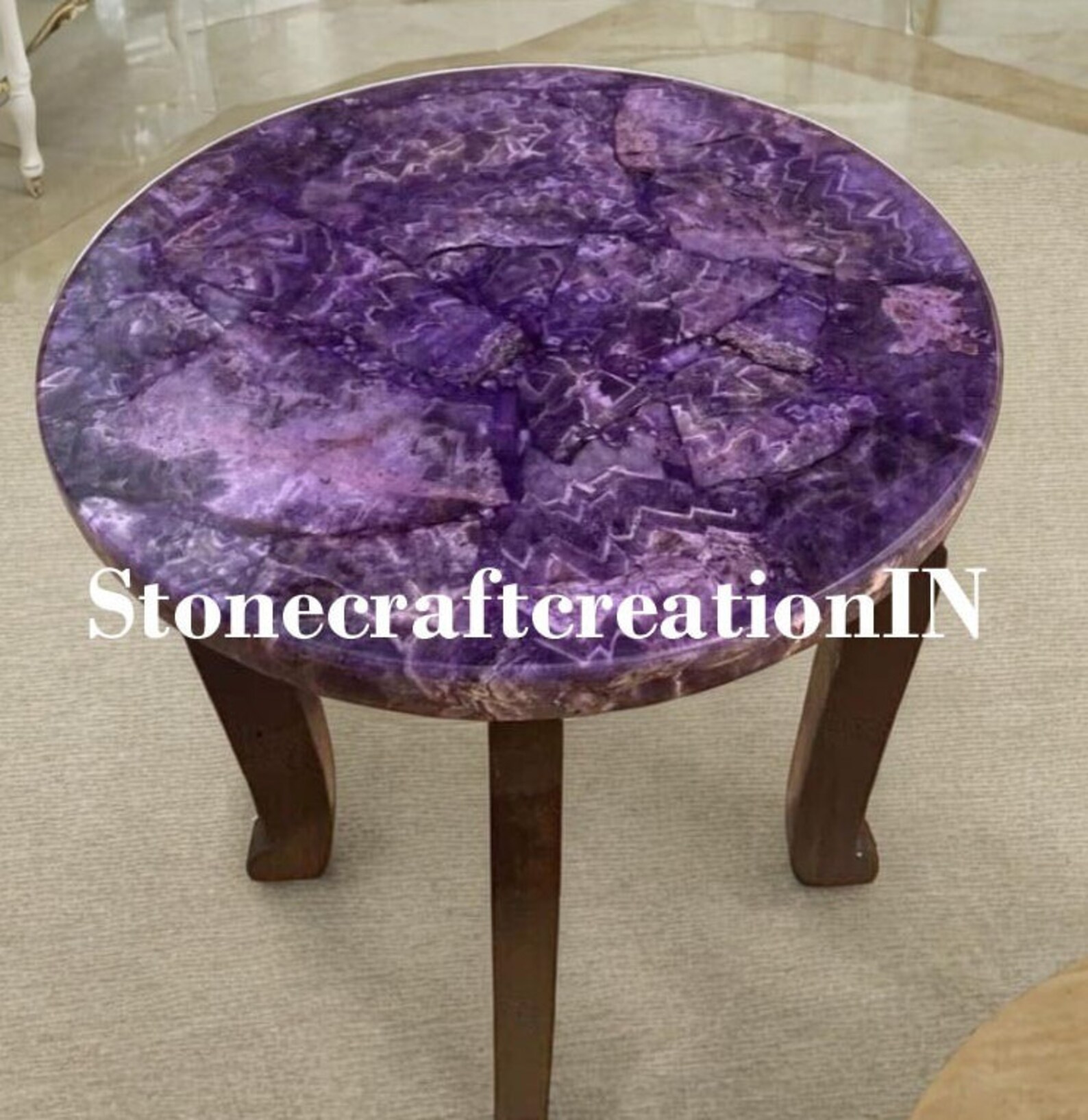 Purple Amethyst Round Table, Coffee Table, Side Table, Agate End Table ...