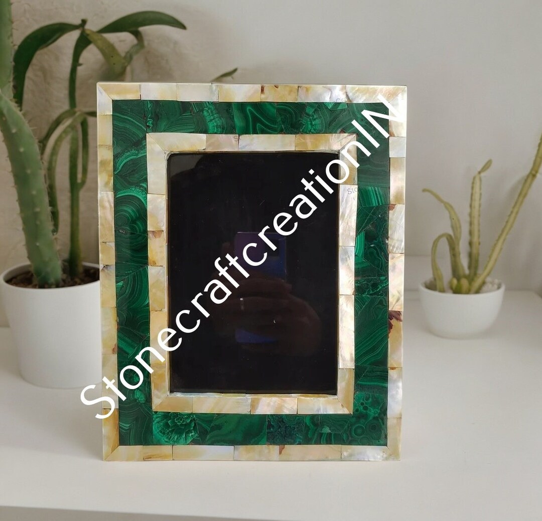 Malachite & Mother of Pearl Stone Photo Frame, Gemstones Picture Frames ...