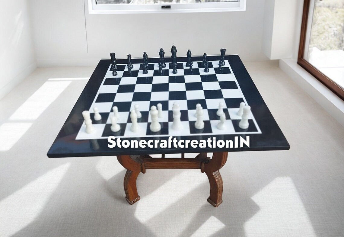 Handmade Marble Chess Set, Marble Chess Table With White Agate Chess ...