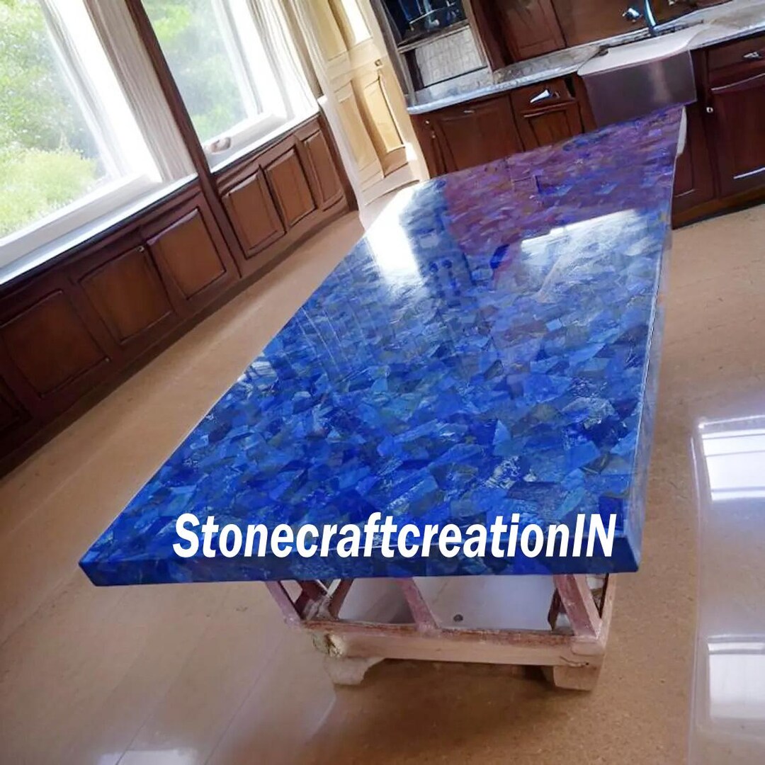 Lapis Lazuli Marble Dining Table – Handmade Inlaid Gemstone Kitchen ...