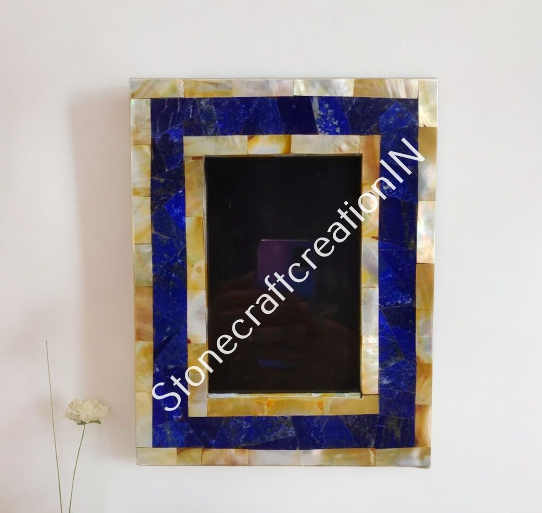 Unique Blue Lapis & Mother of Pearls Photo Frame, Inlay Stone Art ...
