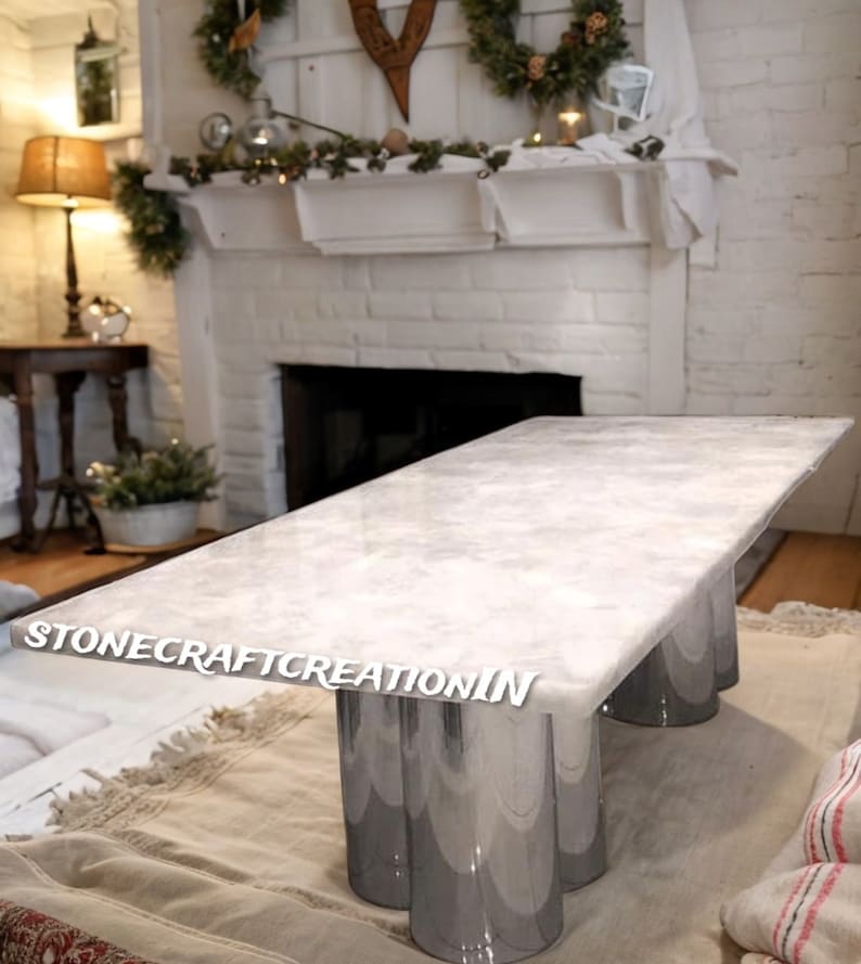 Handmade White Quartz Stone Table Top: Natural Agate Kitchen Slab - Etsy