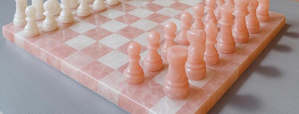 Handmade Rose Quartz Chess Set: Marble Inlay Board, Gemstone Pieces - Etsy
