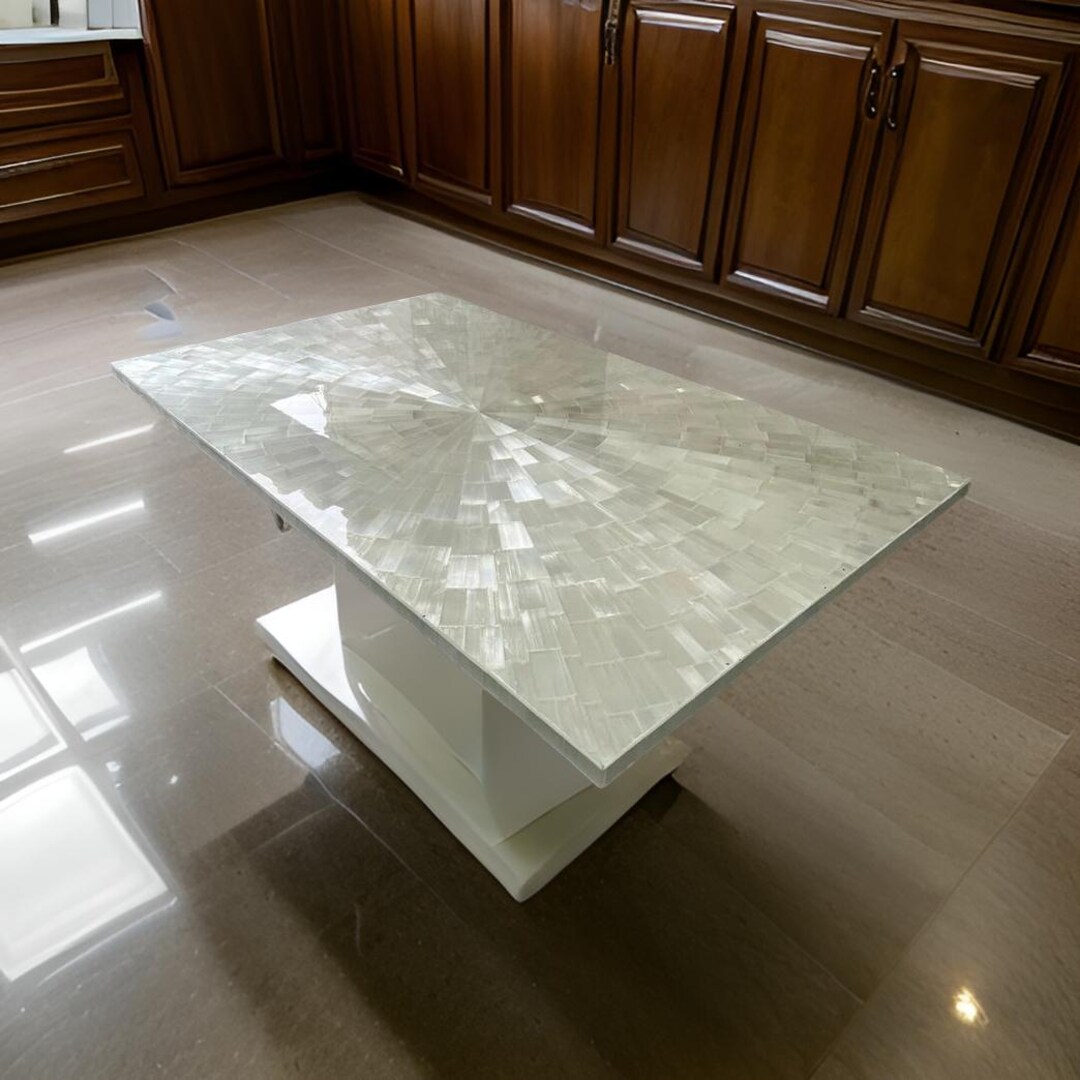 Selenite Stone Sunburst Dining Table Top – Elegant Gemstone Counter ...