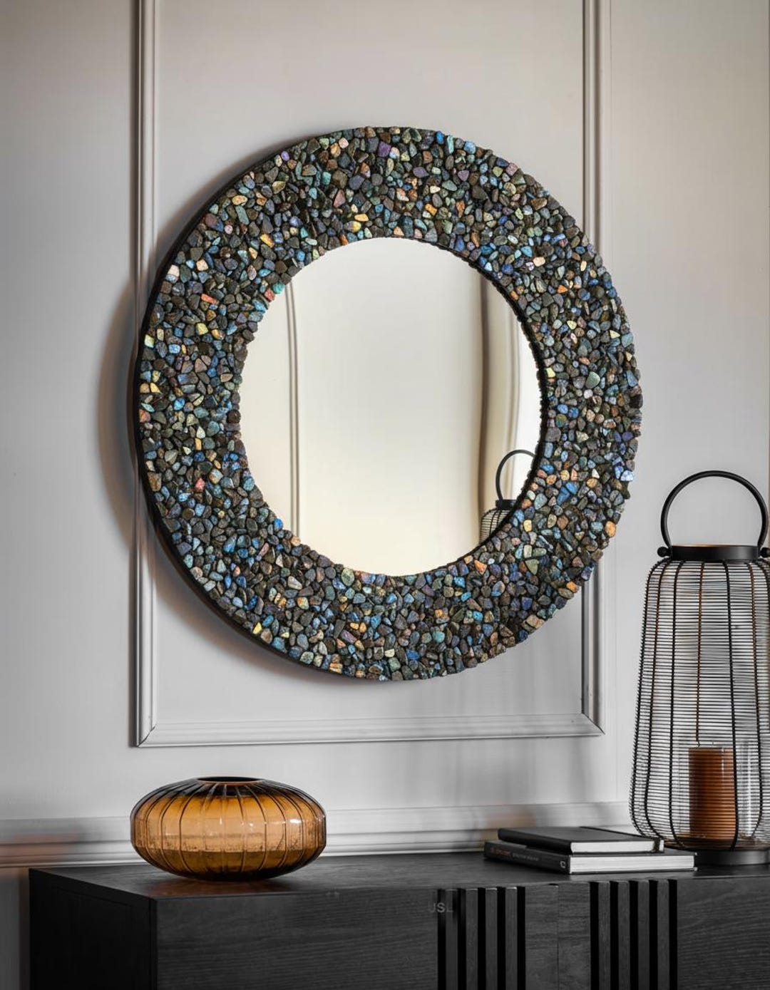 Handmade Labradorite Wall Mirror – Boho Gemstone Frame, Crystal Home ...