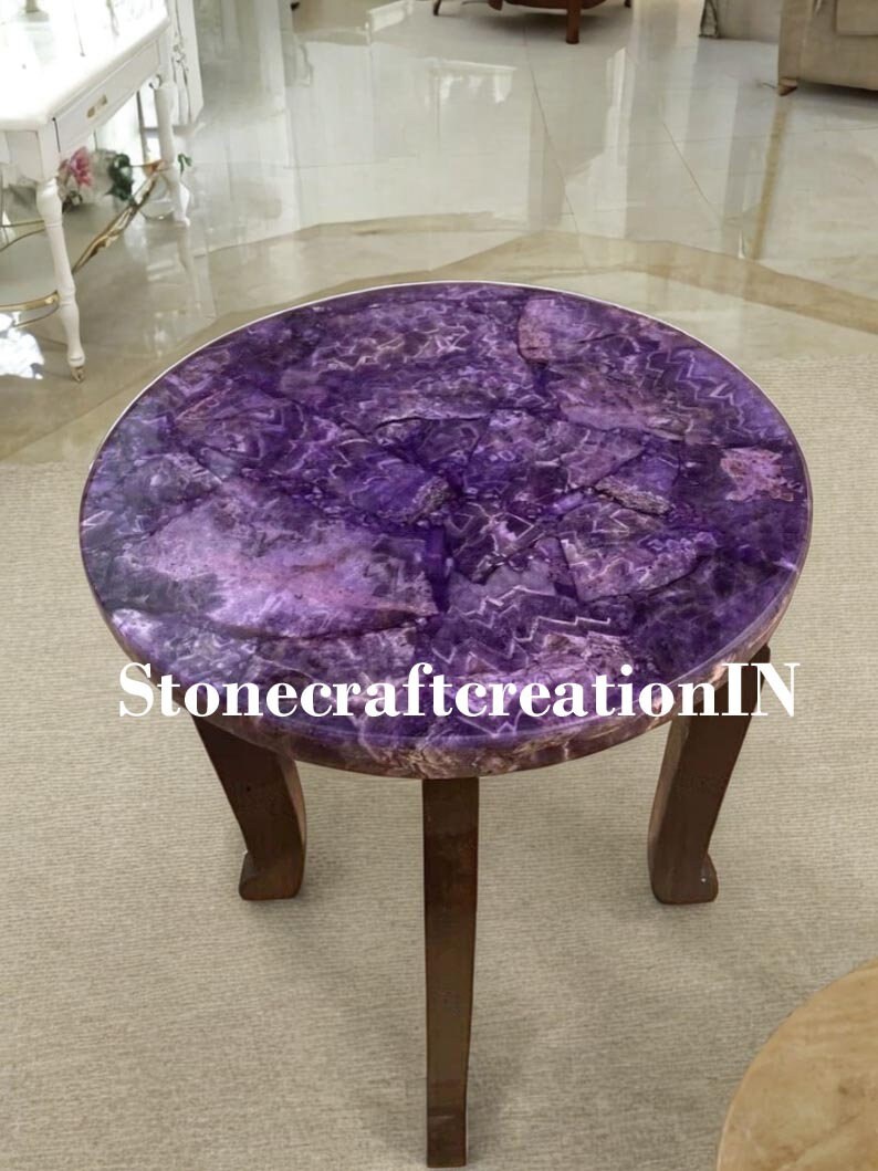 Purple Amethyst Round Table, Coffee Table, Side Table, Agate End Table ...