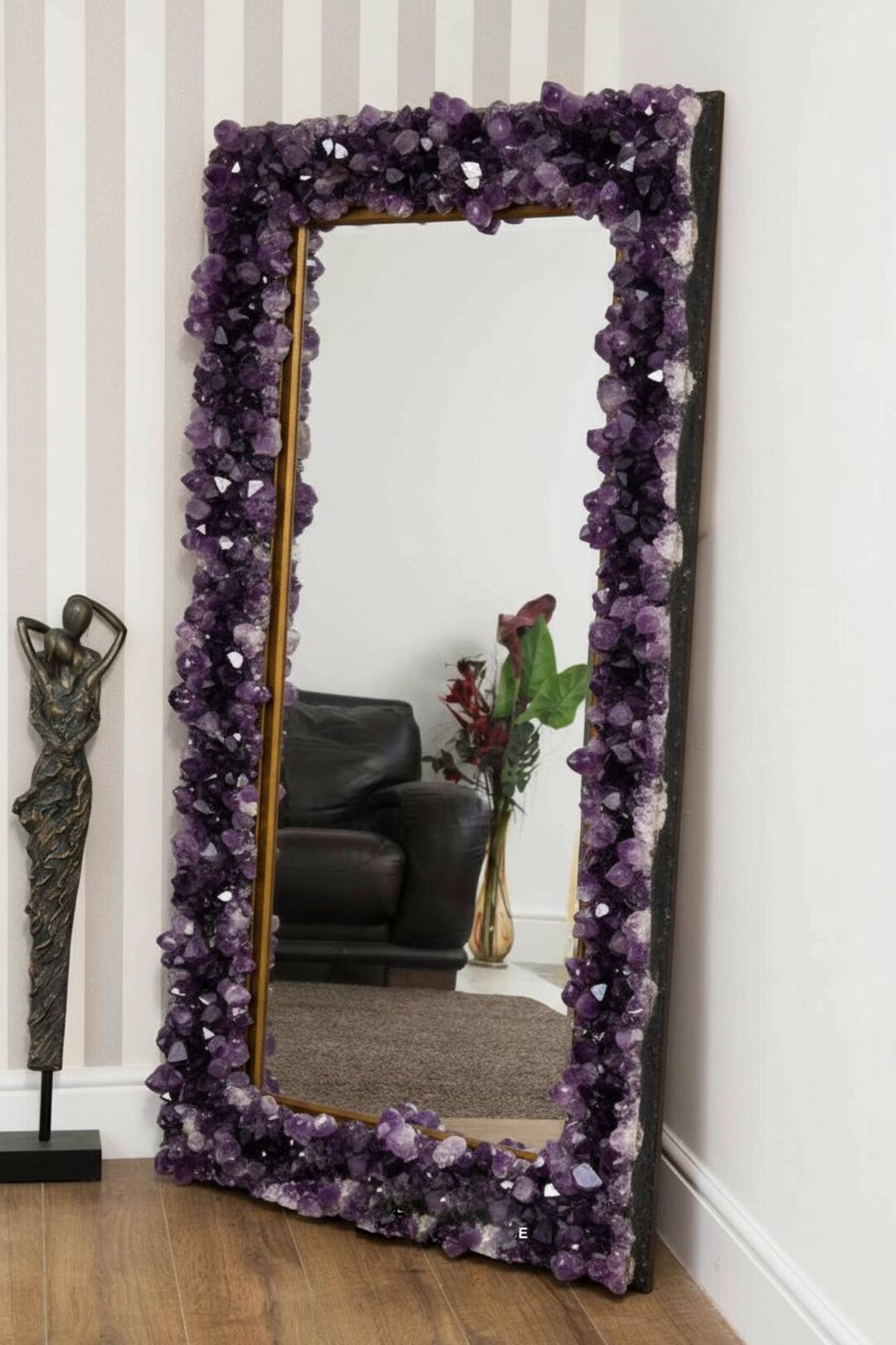 Handmade Amethyst Quartz Wall Mirror | Natural Purple Crystal Mirror ...