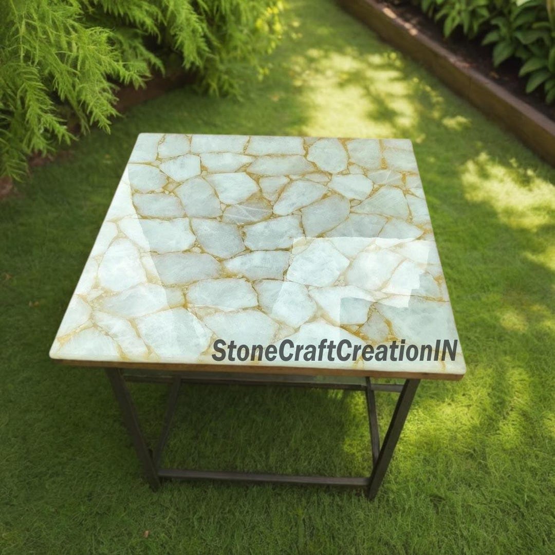 White Agate Coffee Table Top, Natural Agate Garden Corridor Slab Top ...