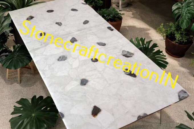 White Quartz Table Top, Luxury Quartz Center & Dining Table Top, Quartz ...