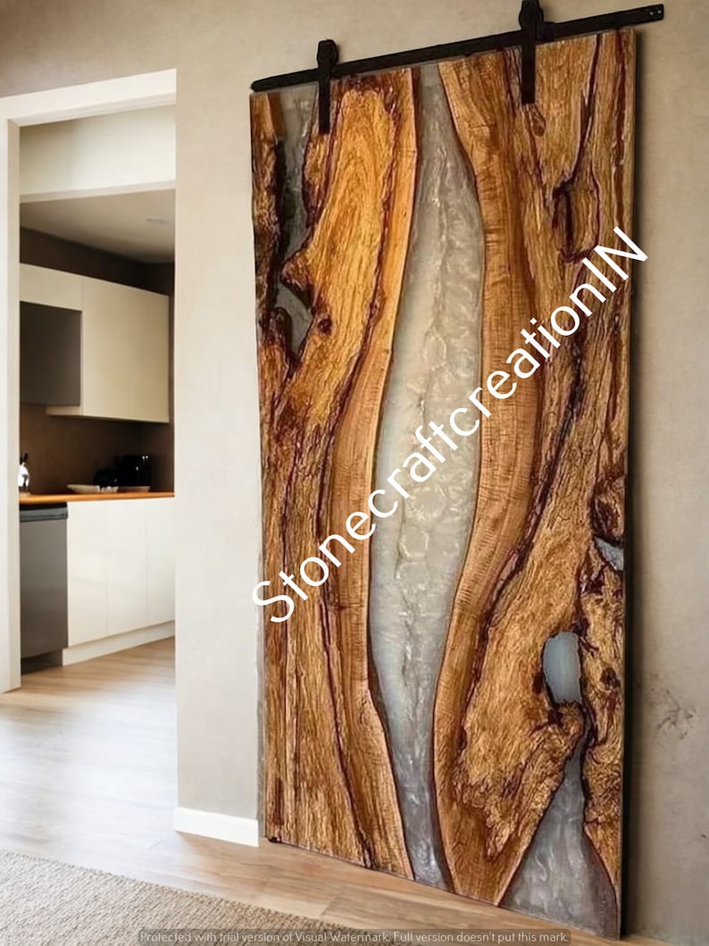 Handmade Epoxy Resin River Barn Door: Live Edge Silver Swirl - Etsy