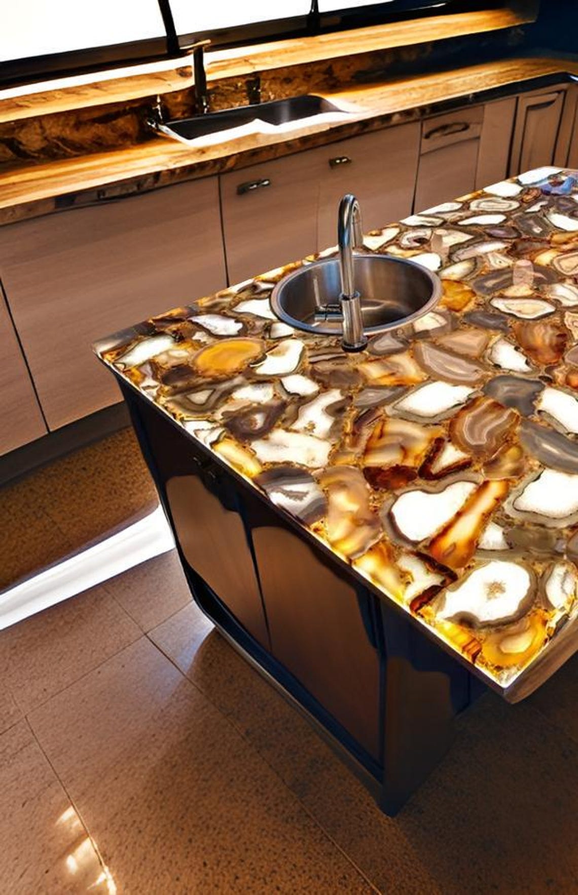 Yellow Geode Agate Kitchen Sink Island Countertop, Vanity Kitchen ...