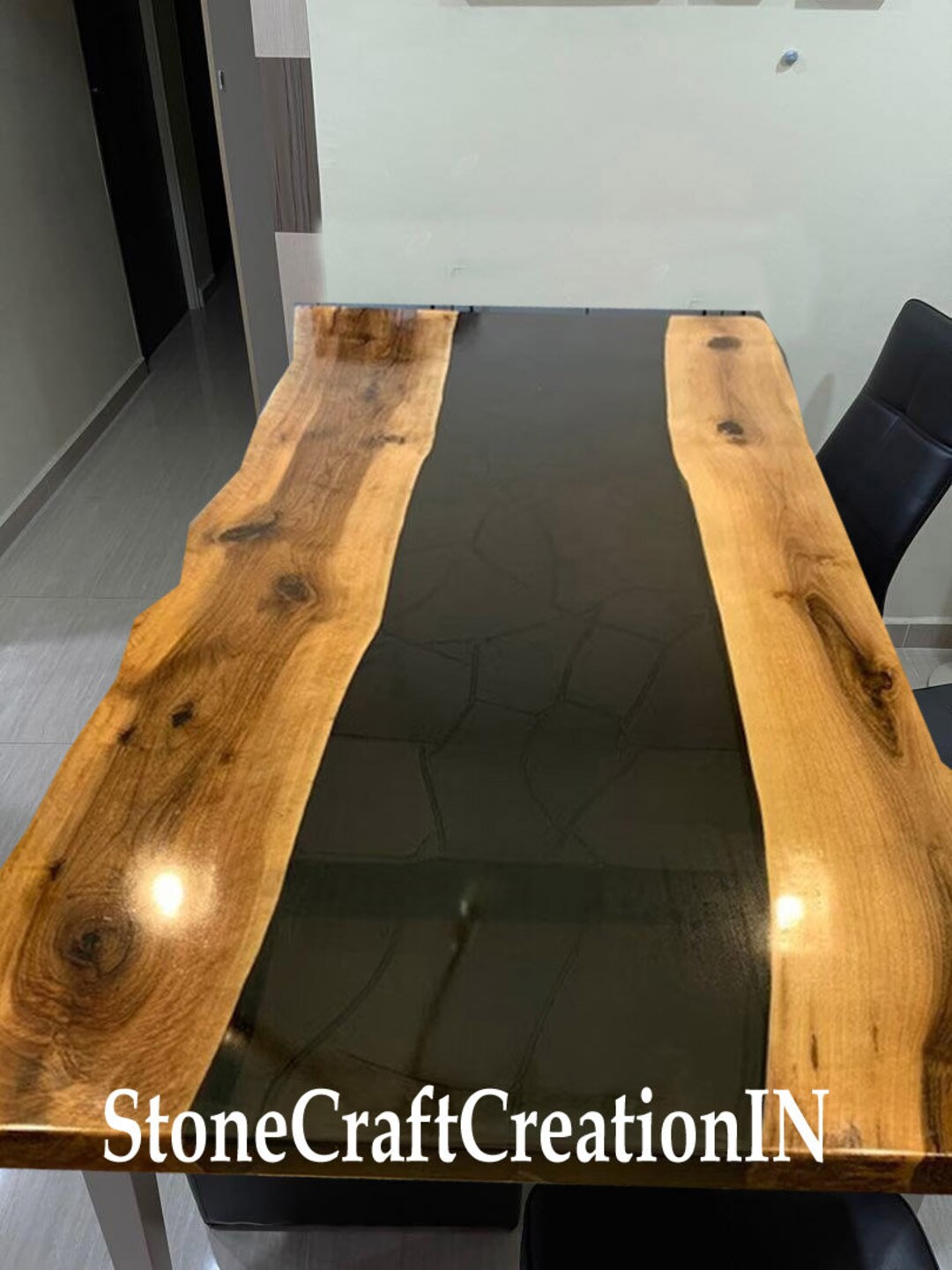 Black Epoxy River Table, Dining Wooden Table, Live Edge Custom Table ...