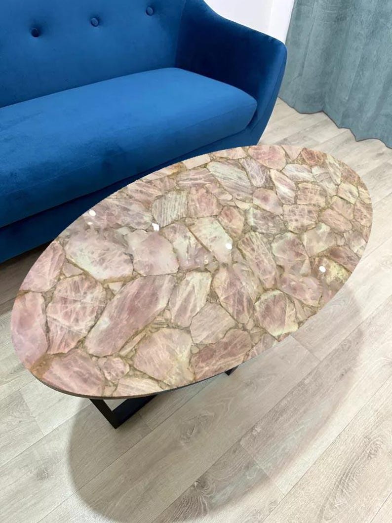 Oval Rose Quartz Agate Counter Top Slab, Living & Office Decor - Etsy