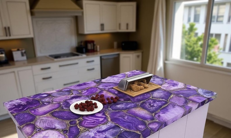 Purple Agate Kitchen Countertop: Luxury Gemstone Slab, Custom Crystal ...