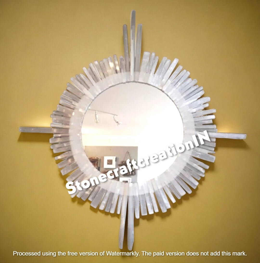 Selenite Sun Burst Stone Mirror, Bedroom Wall Interior Mirror Decor ...