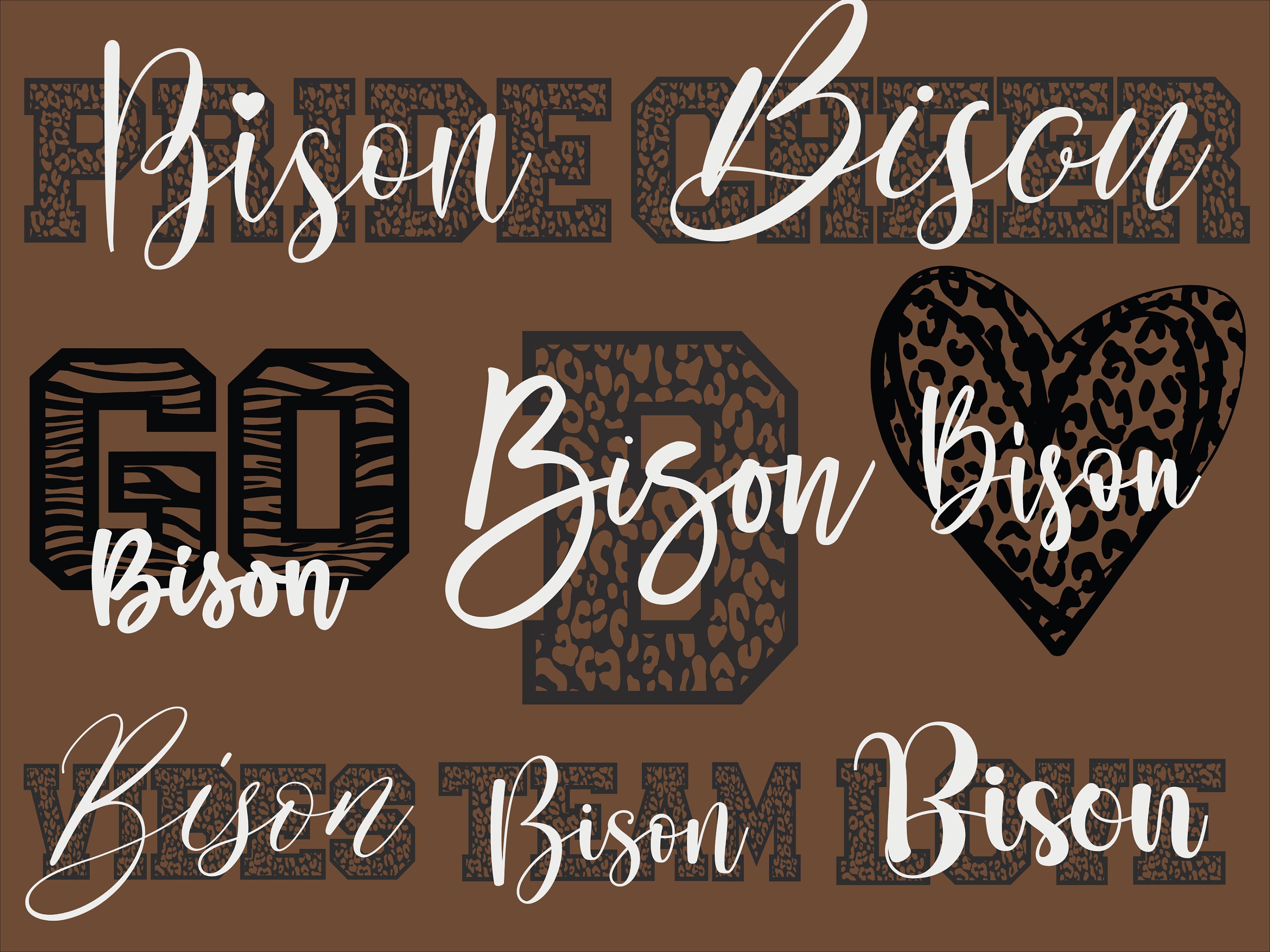Bison Mascot 8 Design Bundle, Bison Svg, Bison Leopard Svg, Sports Team ...
