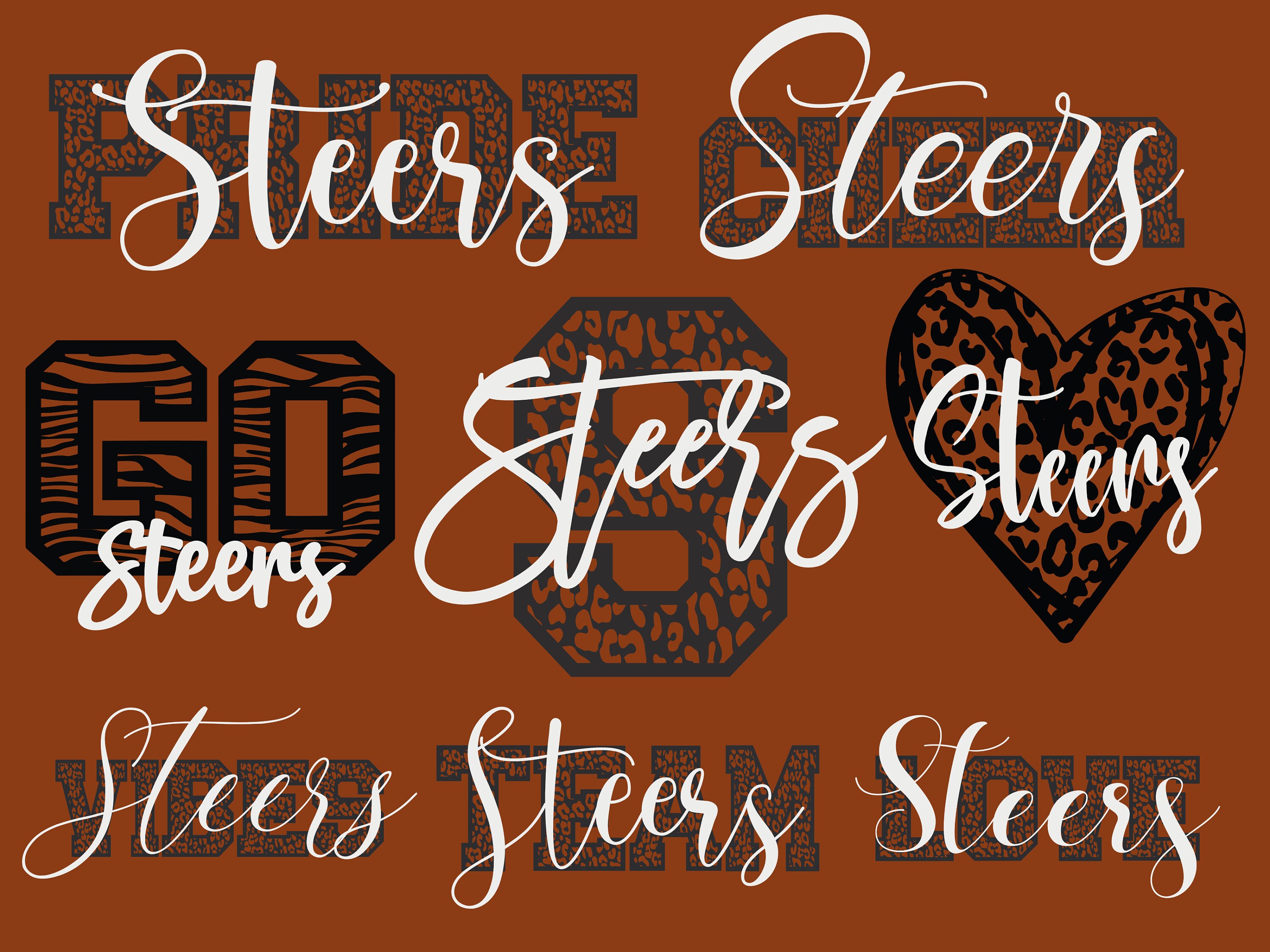 Steers Mascot 8 Design Bundle, Steers Svg, Steers Leopard Svg, Sports ...