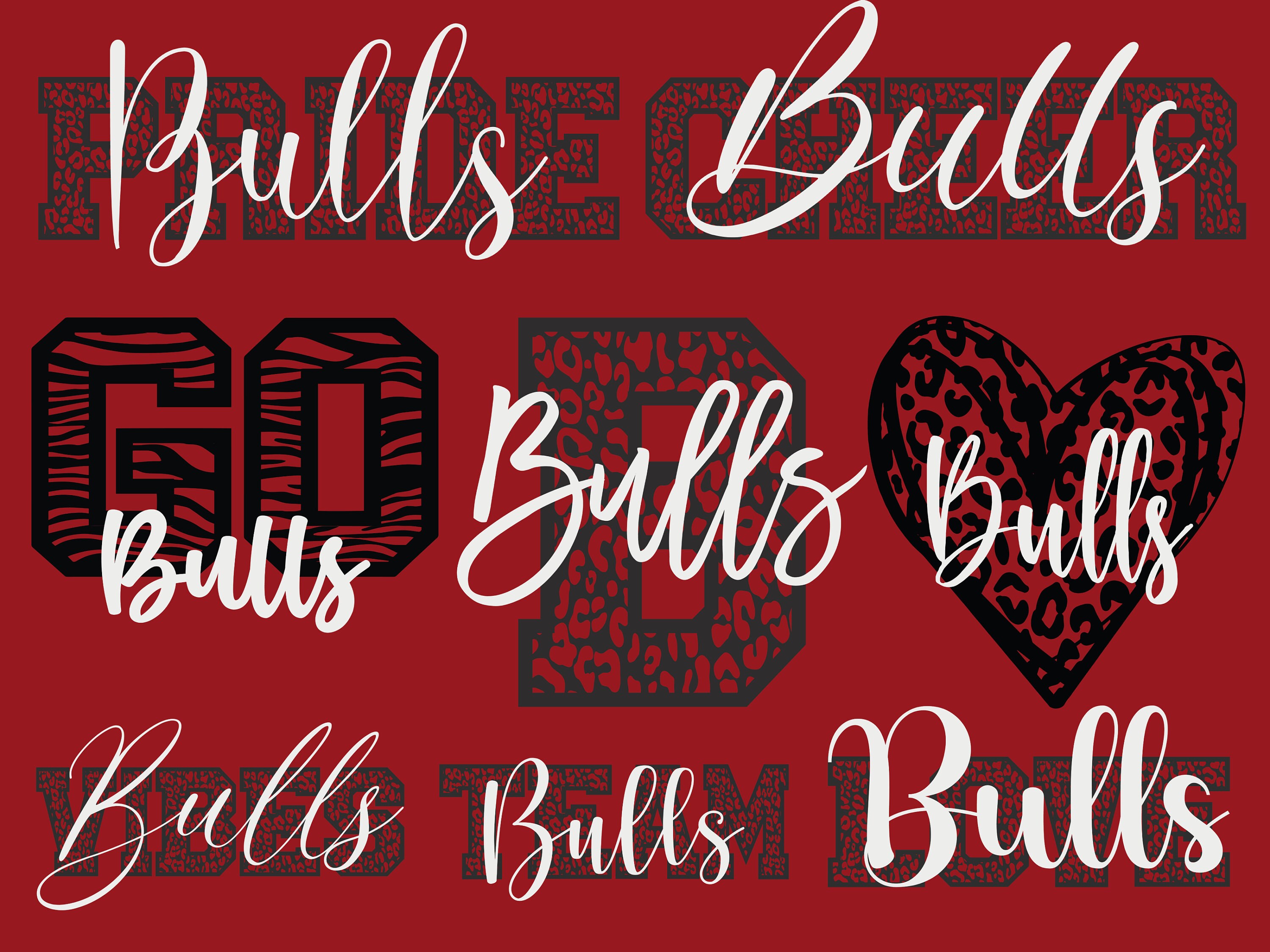 Bulls Mascot 8 Design Bundle, Bulls Svg, Bulls Leopard Svg, Sports Team ...