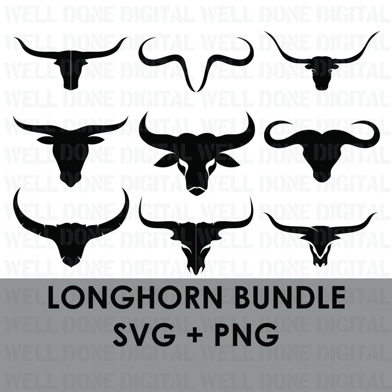 Texas Longhorn Bundle Cow Skull Hand Drawn Texas Skull Longhorn Bull ...
