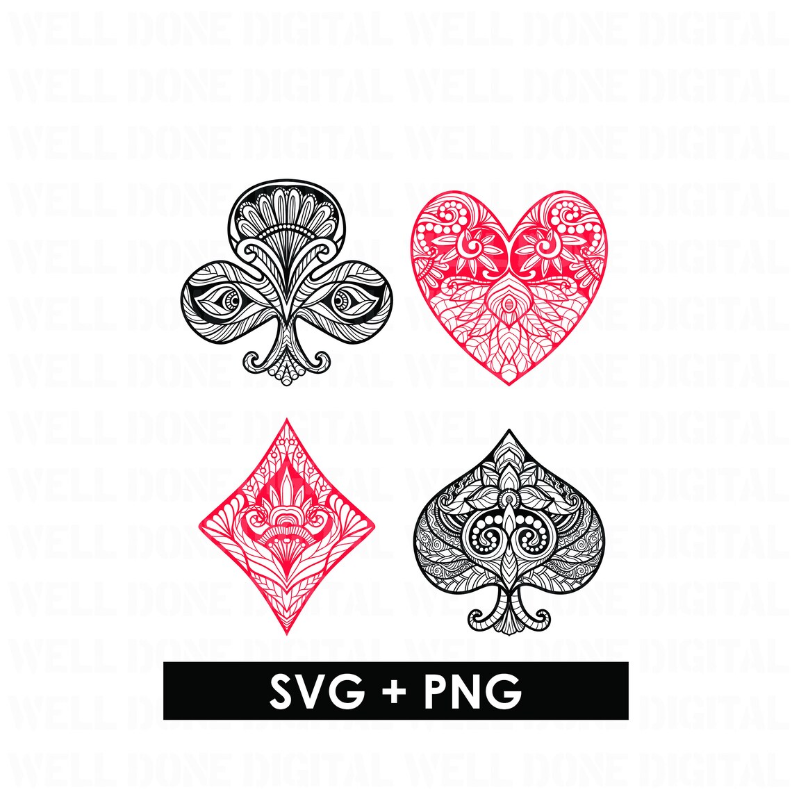 Play Card Suits Svg Playing Card Suits Mandala Svg Stickers Etsy