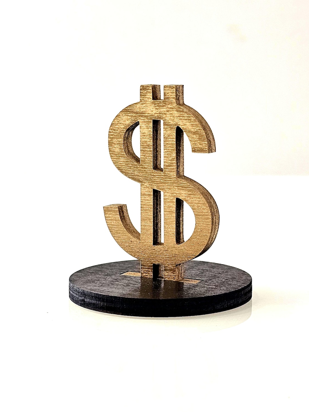 Personalized Wooden Dollar Sign - Self-standing Gold Desk Décor or Wall ...