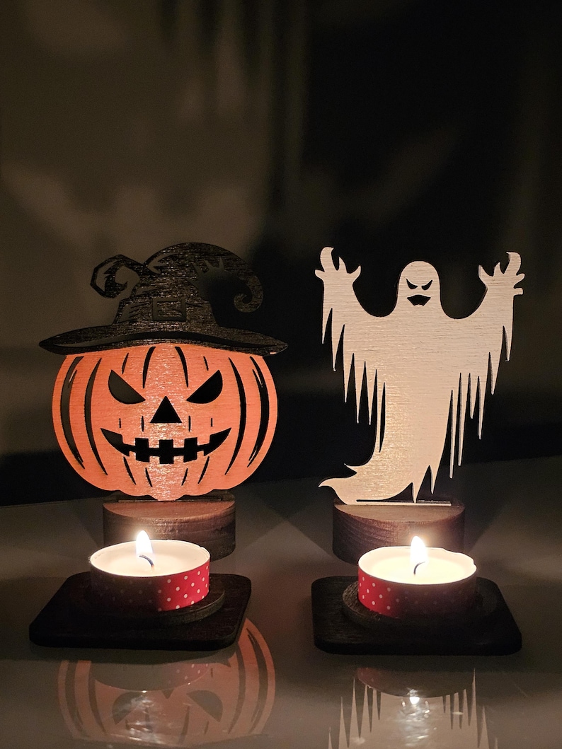 Halloween Shadow Caster Tealight Holder Set: Jack-o'-lantern & Ghost ...