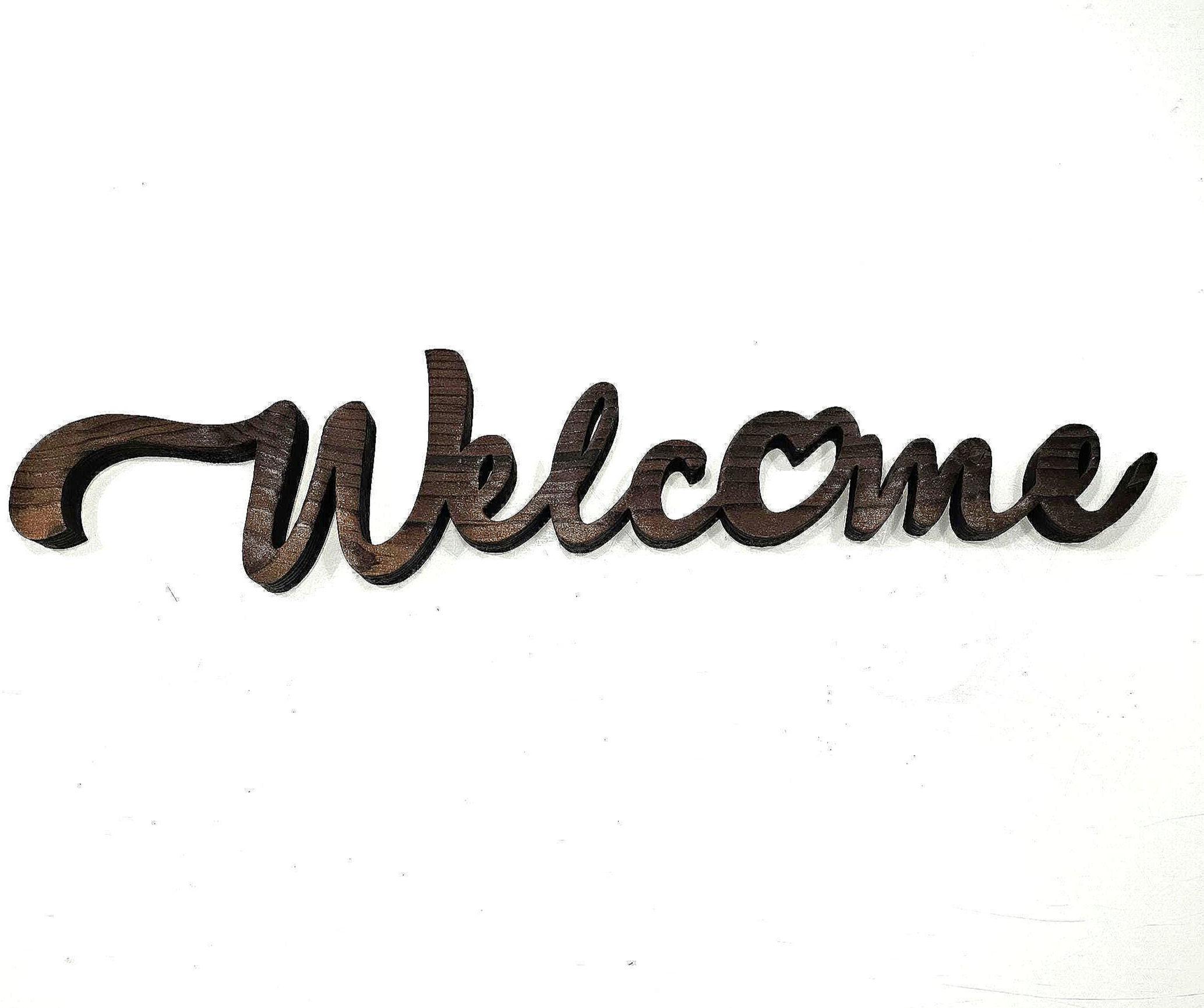 Handcrafted Wooden Welcome Sign for Front Door Laser Cut Rustic Spruce ...