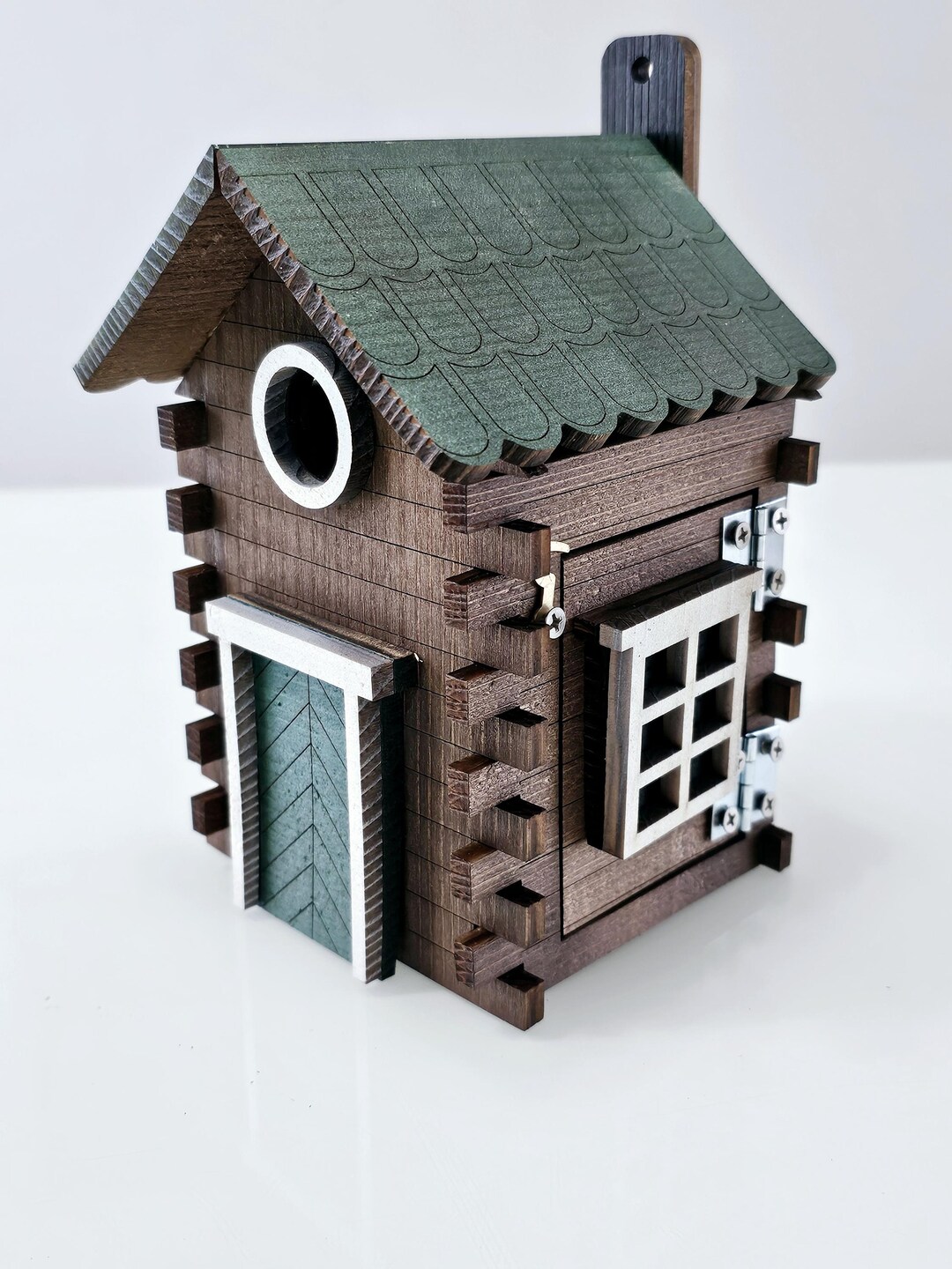 Handmade Rustic Log Cabin Birdhouse: Wooden Nesting Box With Green Roof ...