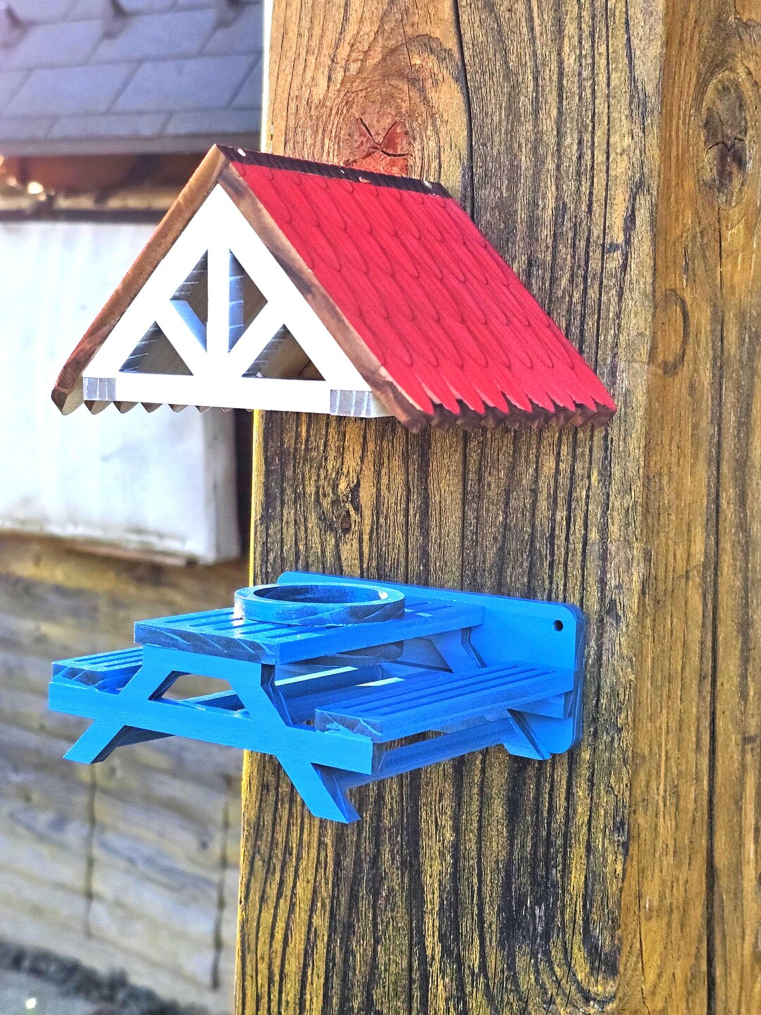 Bird and Squirrel Feeder Picnic Table With Adjustable Roof & Custom ...