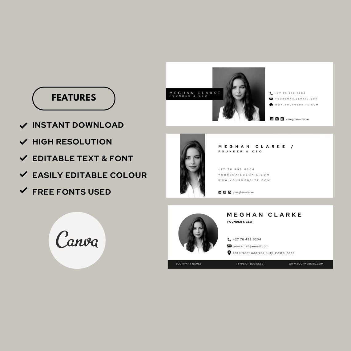 Light Theme Email Signature Template Bundle | Gmail Email Signature ...