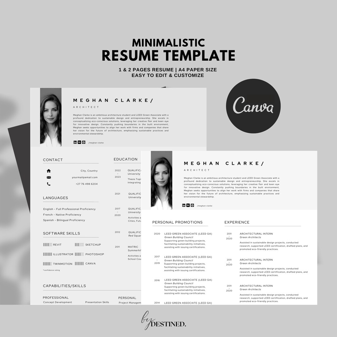 Minimalistic Resume Template | Modern Resume Template With Photo ...