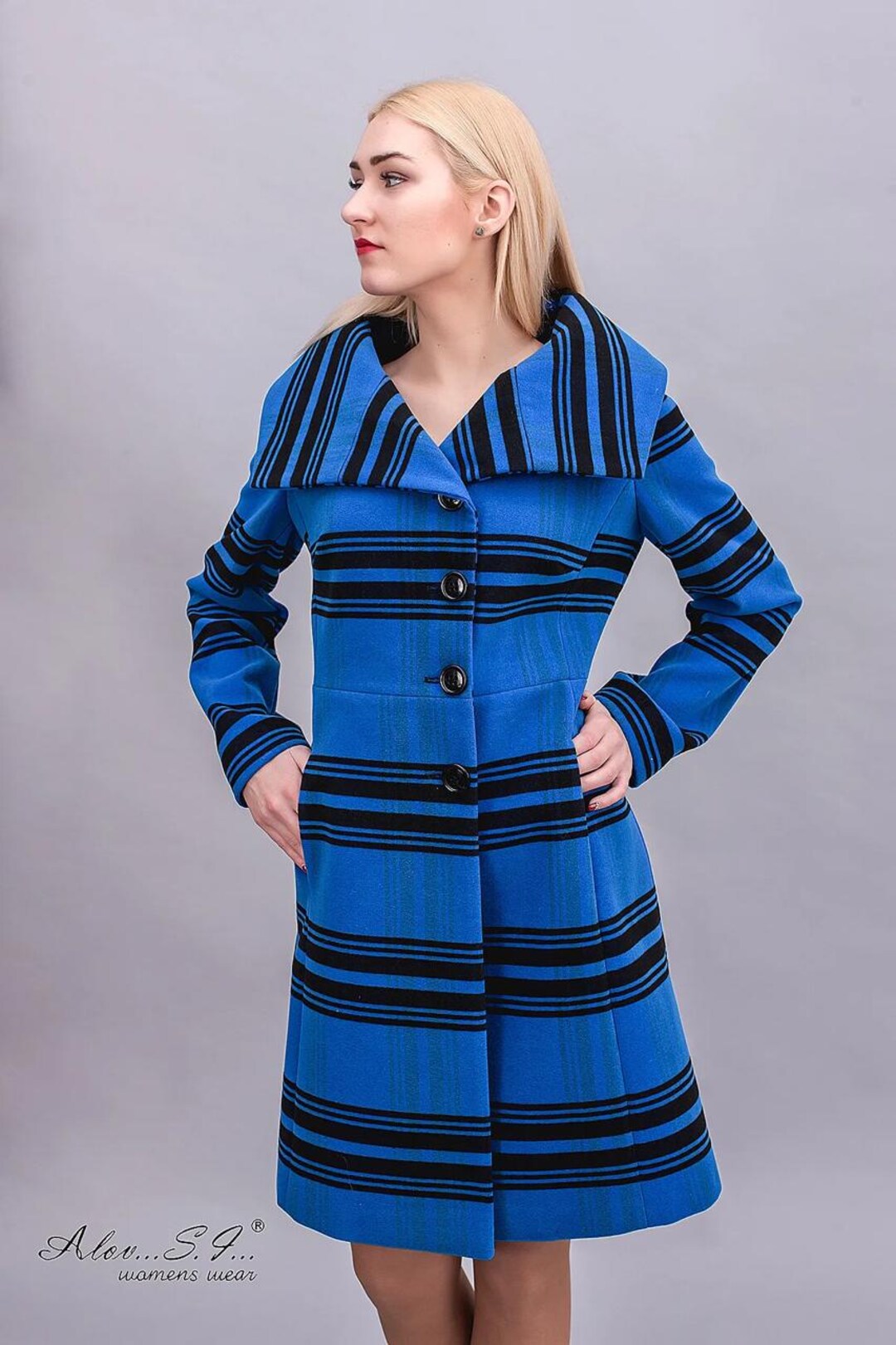 Fitted Women’s Plaid Wool Coat, Button-up Tailored Winter Coat With ...