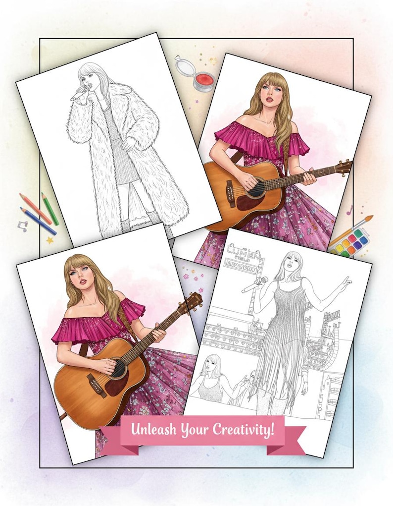 Eras Tour Coloring Pages: T. Swift Outfits Digital Book (PDF) - Etsy