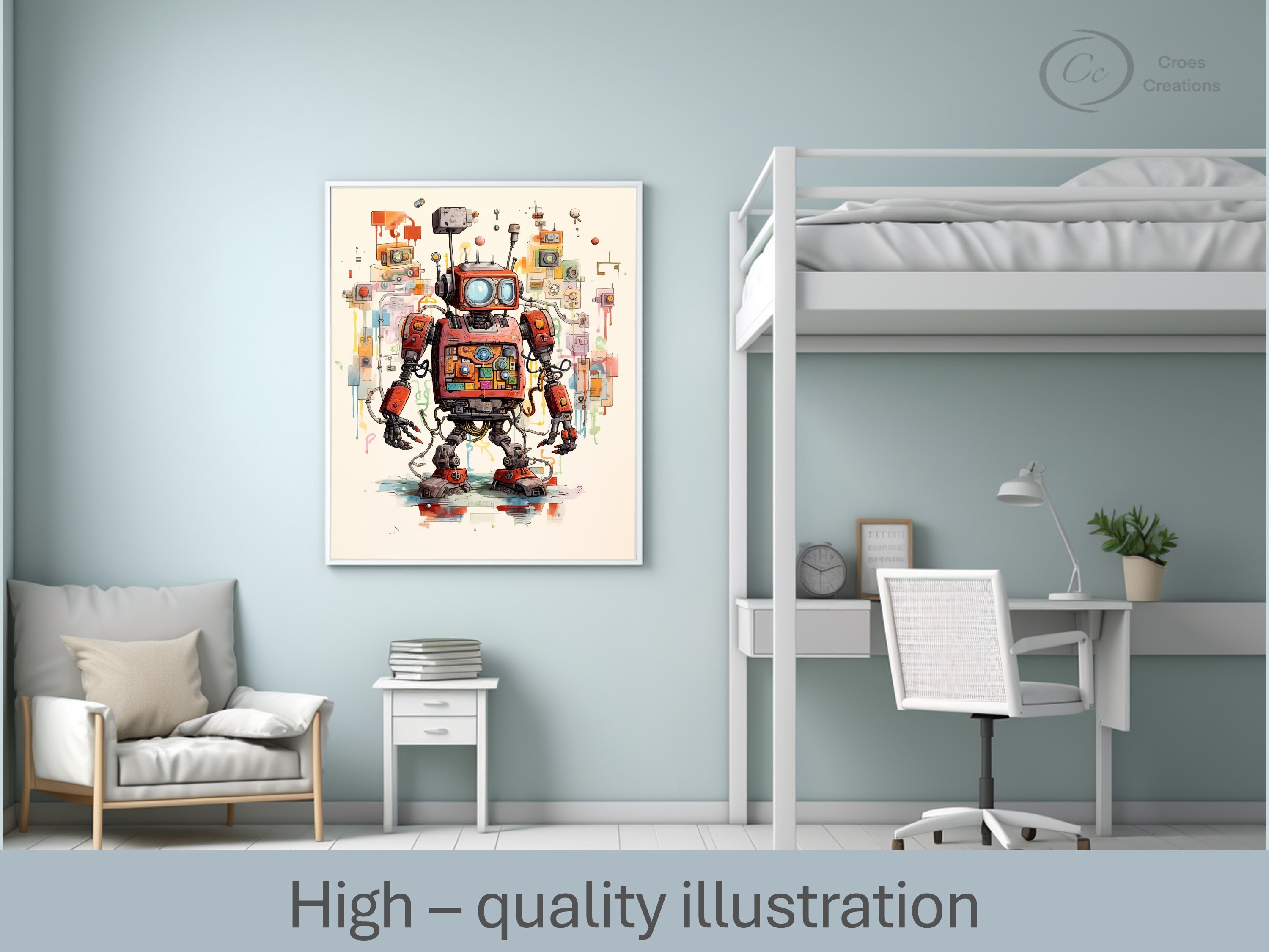 Cyberpunk Red Robot Retro Wall Art for Kids Room Industrial Wall Decor ...