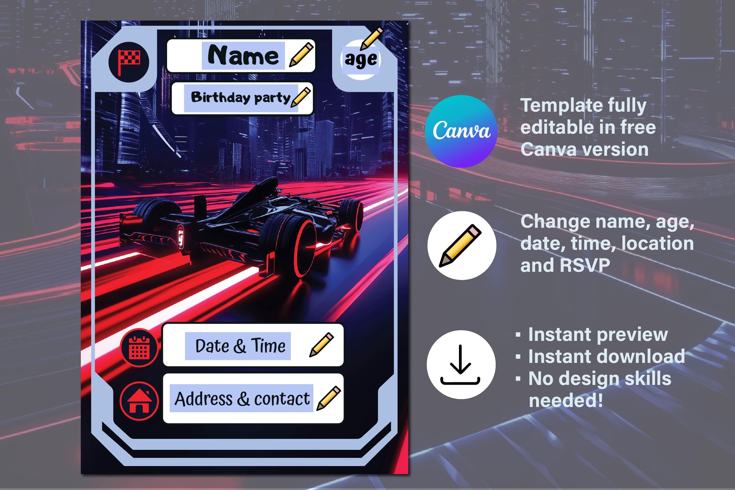 Editable Racing Birthday Card – Game Card Template for Boys – Printable ...