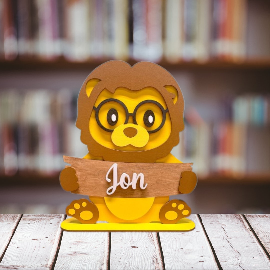 Cute Colorful Lion Name Sign, Adorable Animal With Glasses as Kids Room ...