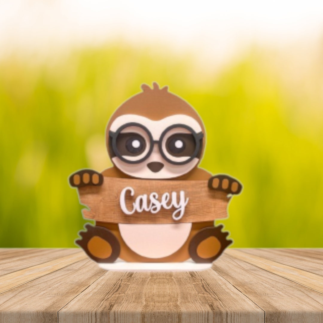 Cute Colorful Sloth Name Sign, Adorable Animal With Glasses as Kids ...