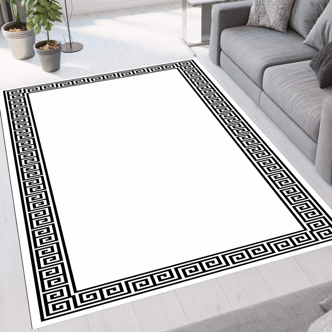 White and Black Ancient Greek Wave Rug Greek Mythology - Etsy
