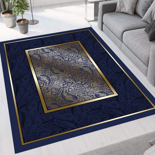 Navy Blue and Cream Rug - Etsy
