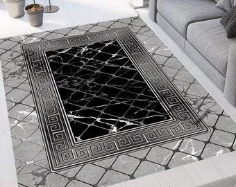 Green and Gold Ancient Greek Wave Rug, Greek Mythology, Modern Rug ...