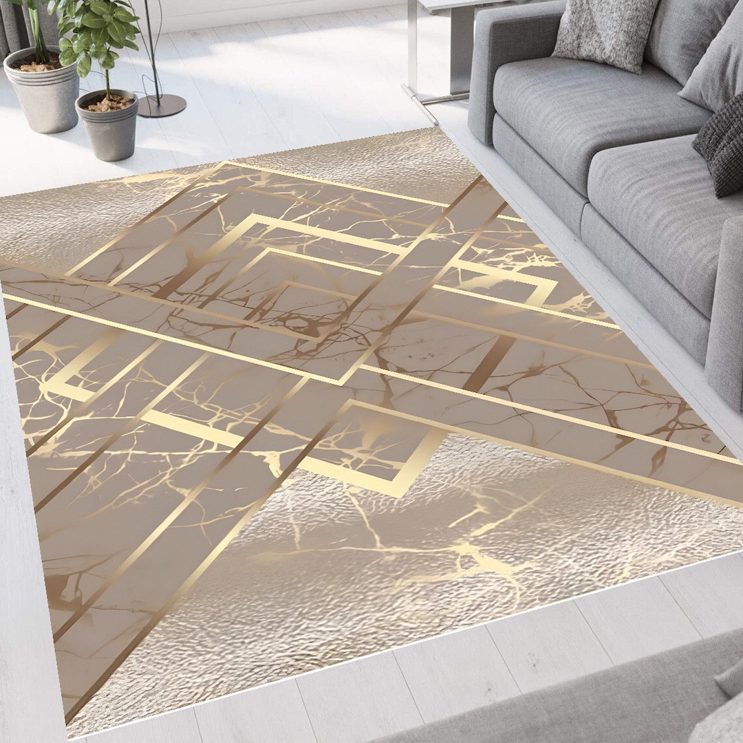 Golden Pattern Beige Luxury Rug,beige and Gold Luxury Decor, Rugs for ...