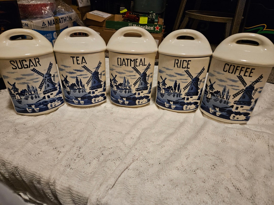 Vintage Blue Delft 5 Canister Set - Etsy