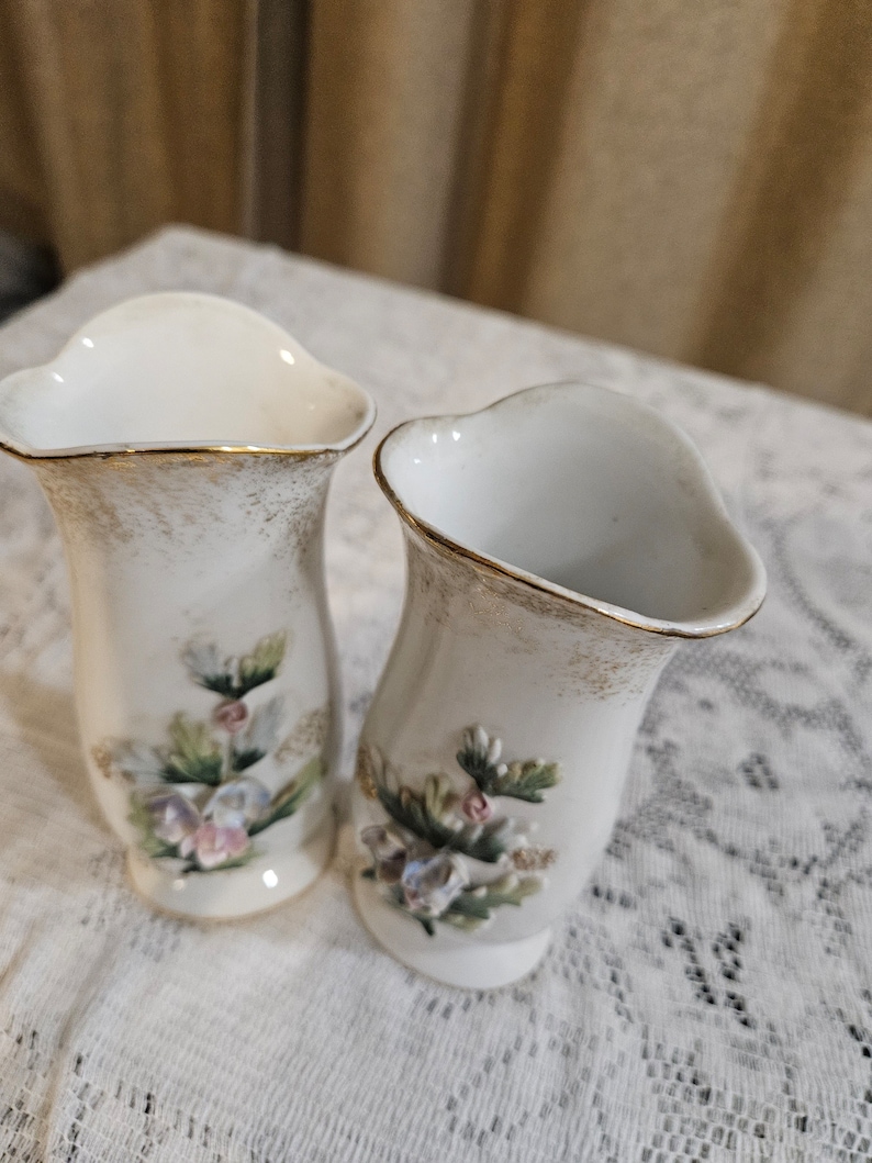 Vintage Lefton China Bud Vases: Hand Painted Enamel Roses, Set of 2 - Etsy
