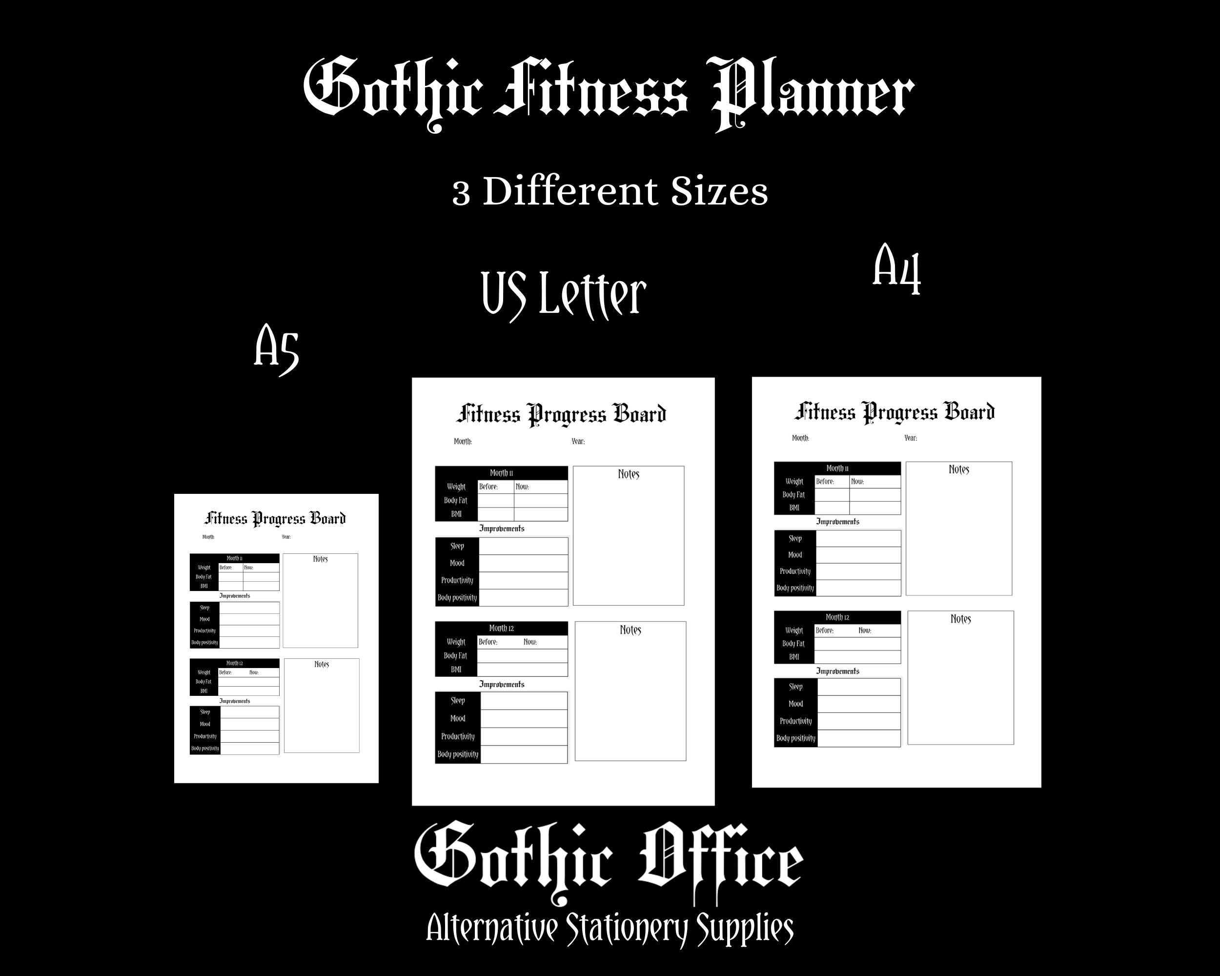 Printable Gothic Fitness Planner, Health, Weight Loss, Gain & Wellbeing ...